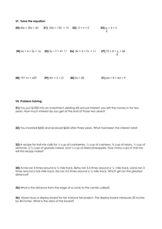 Math Practice For Final Exam Doc Educational Assessment Education