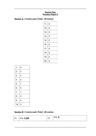 Math practice paper 8 answer key | DOC | Science