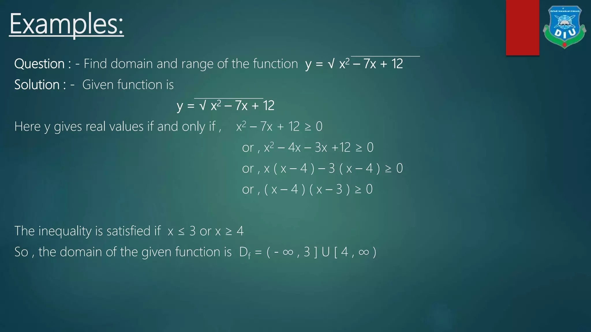 Math presentation on domain and range | PPTX