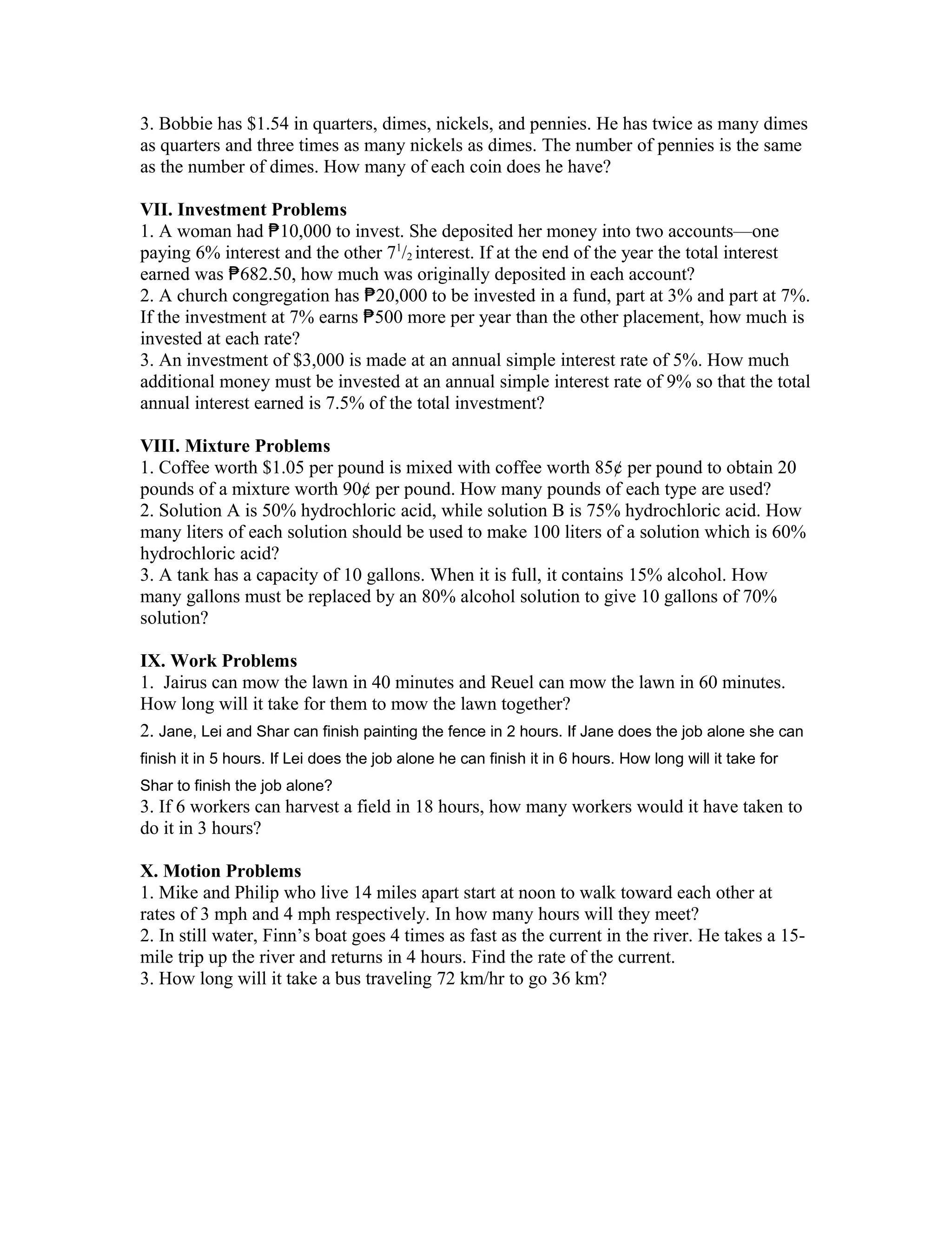 Algebra word problems | DOC