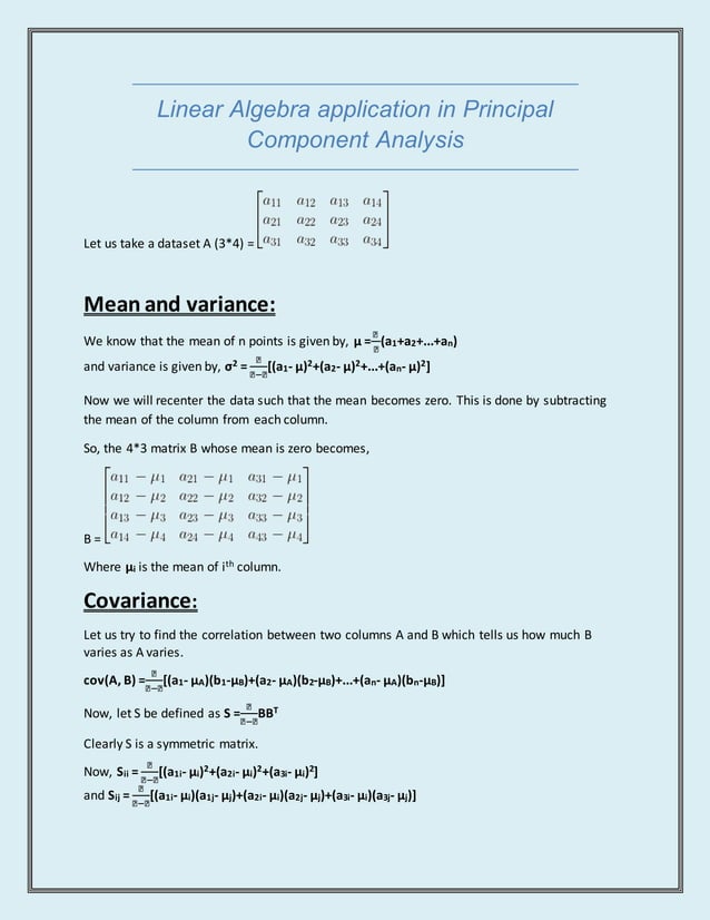 Linear Algebra in PCA | PDF