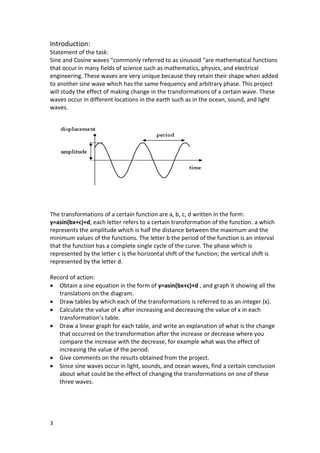 Math Project !.docx What is the effect of changing the transformations on a sine wave in the ...