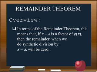Remainder and Factor Theorem | PPTX