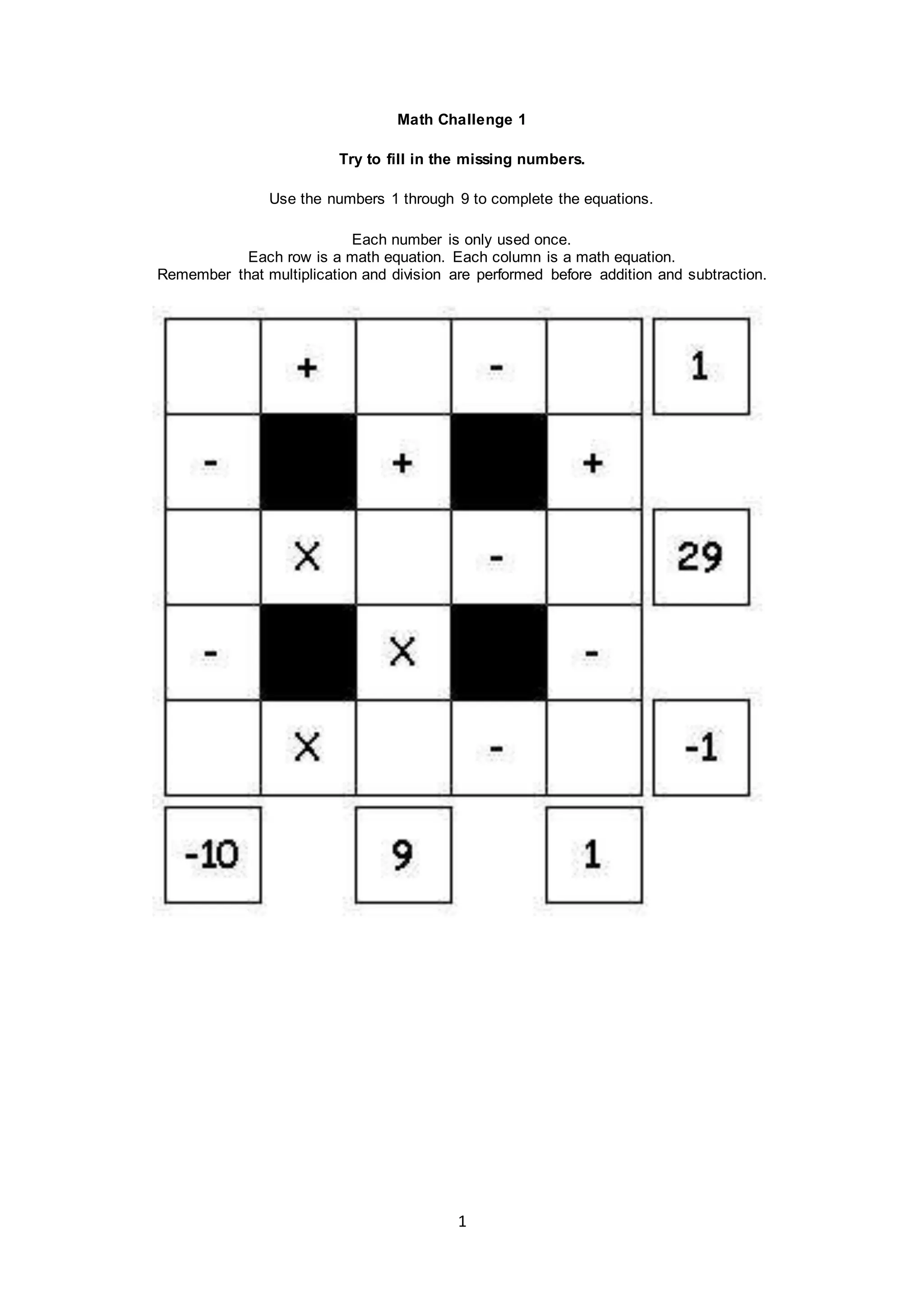Math puzzles pasca upsr | DOCX