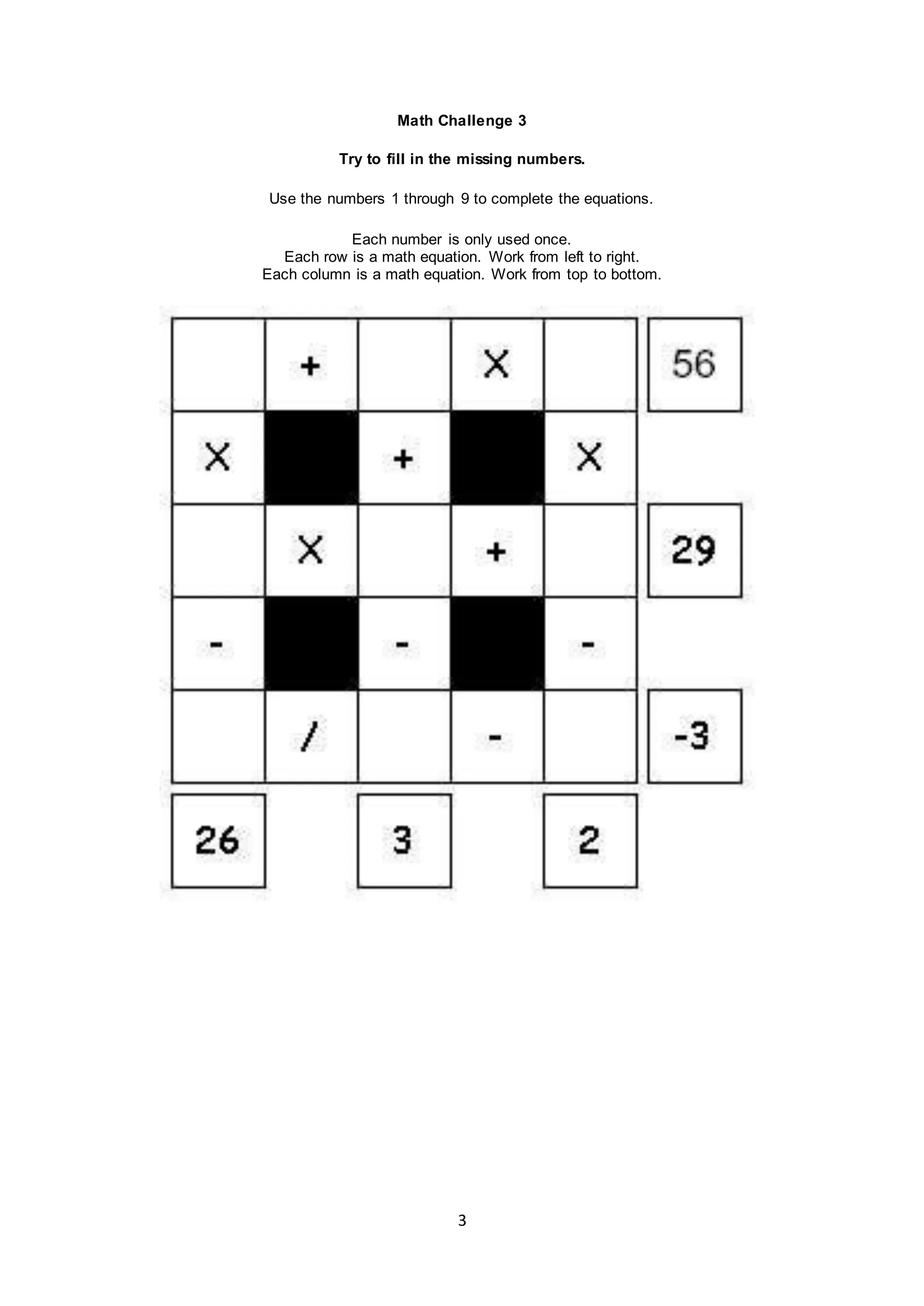 Math puzzles pasca upsr | DOCX