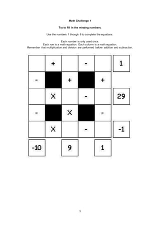 Math puzzles pasca upsr | DOCX