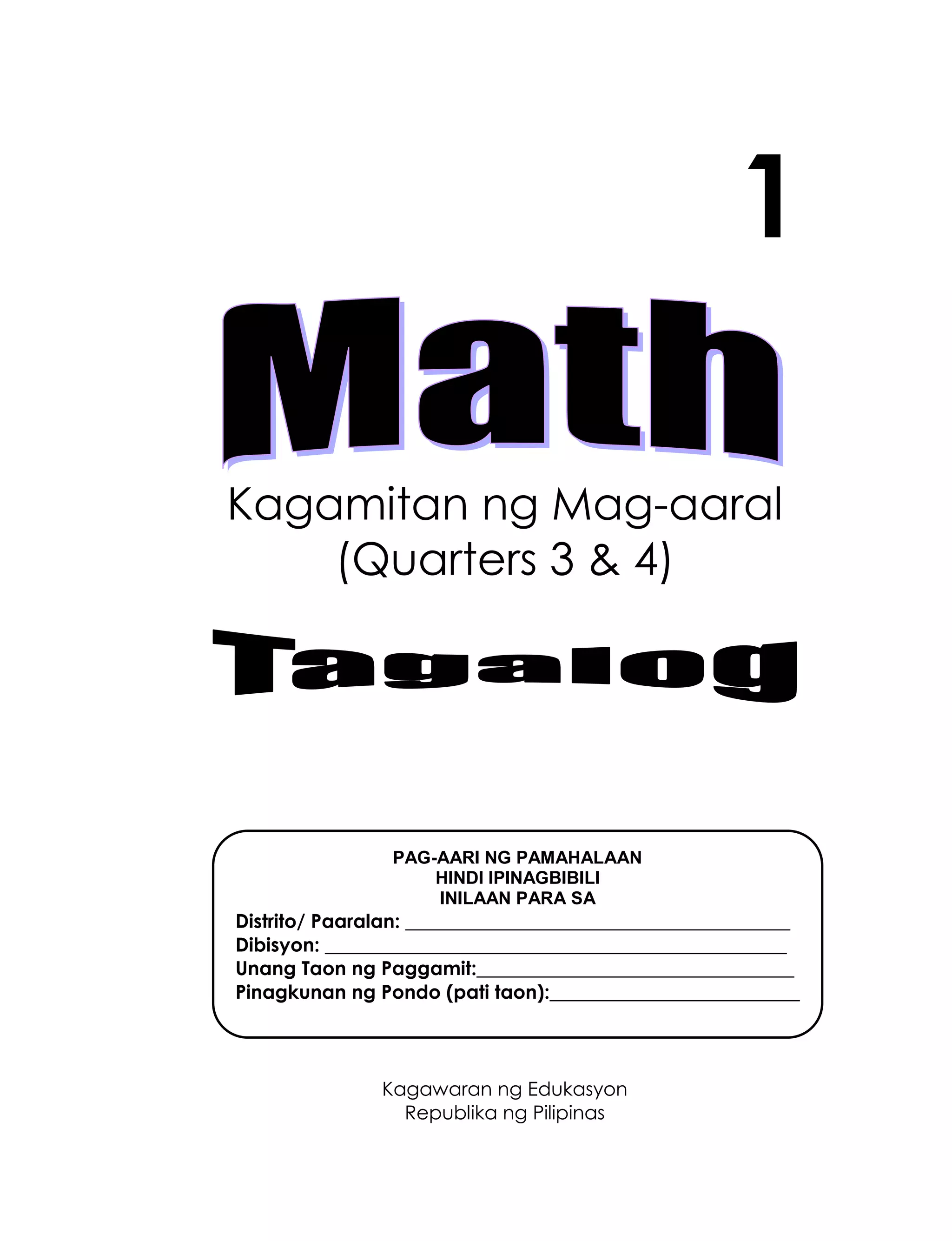 K TO 12 GRADE 1 LEARNING MATERIAL IN MATHEMATICS (Q3-Q4) | PDF