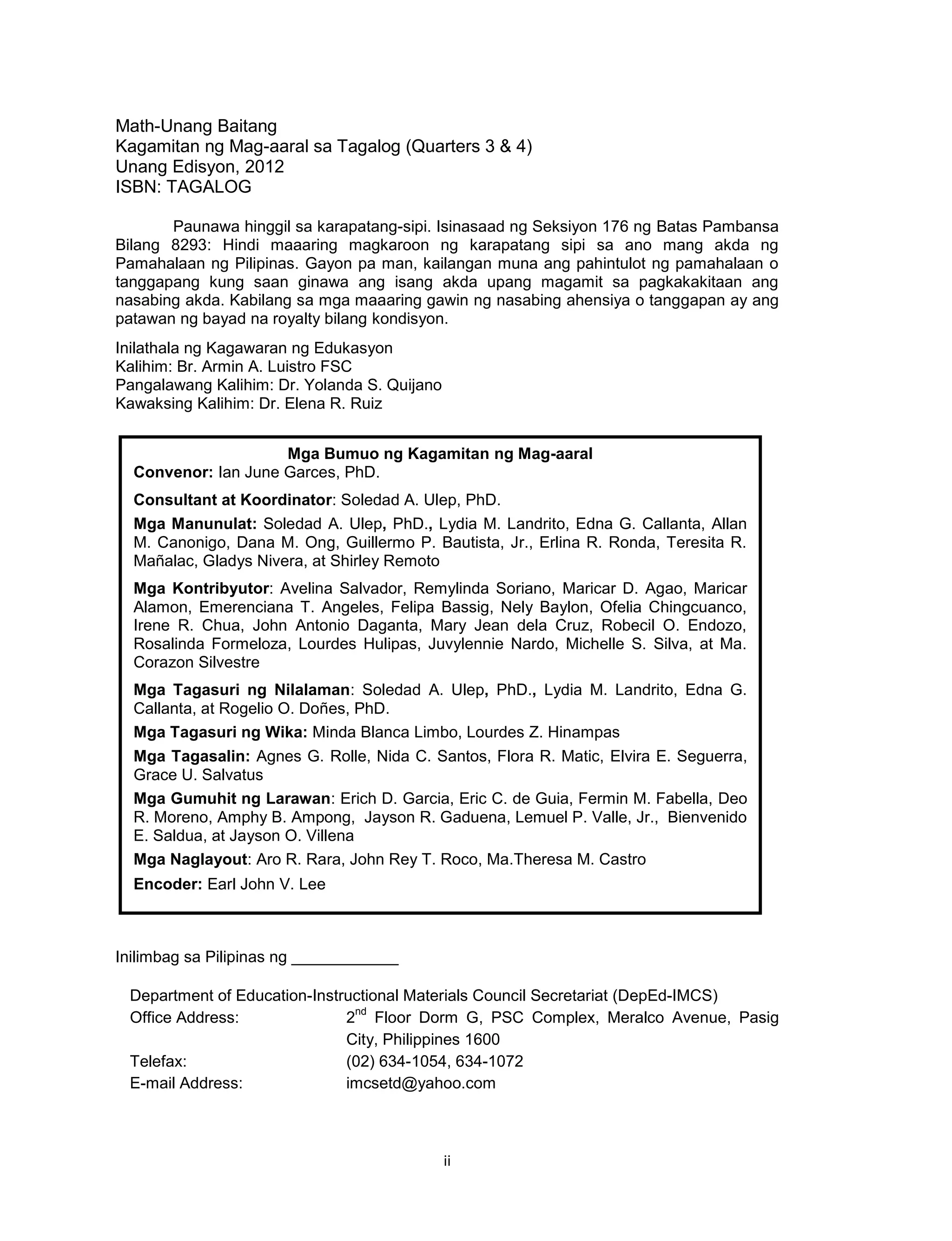 K TO 12 GRADE 1 LEARNING MATERIAL IN MATHEMATICS (Q3-Q4) | PDF