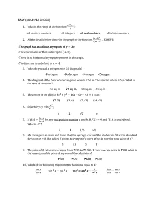 SHS MATH QUIZ | PDF