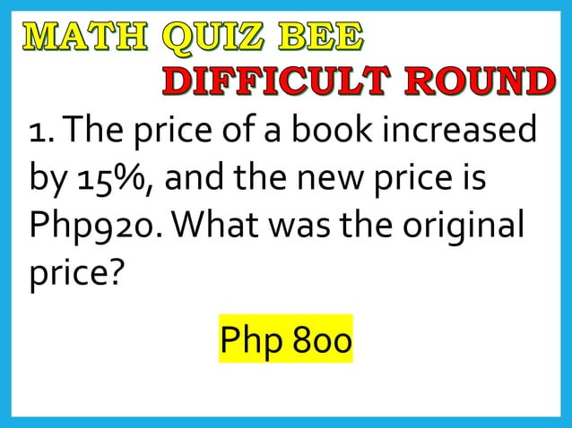 School-based Mathematics Quiz Bee for Grade 7 | PPT