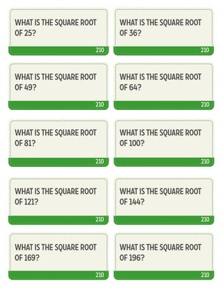 Math Quiz Cards | PDF