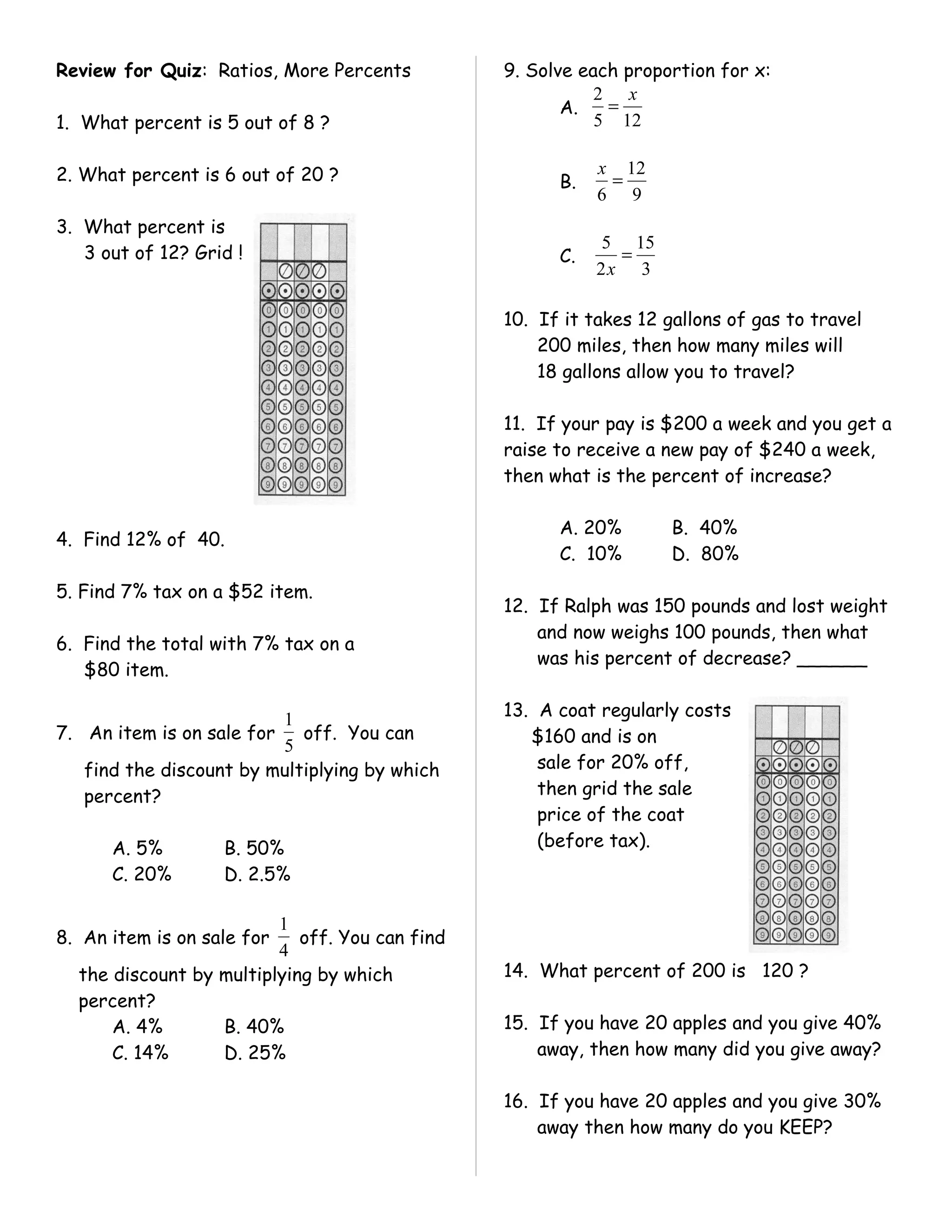 MATH: RATIOS AND PERCENTS | PDF