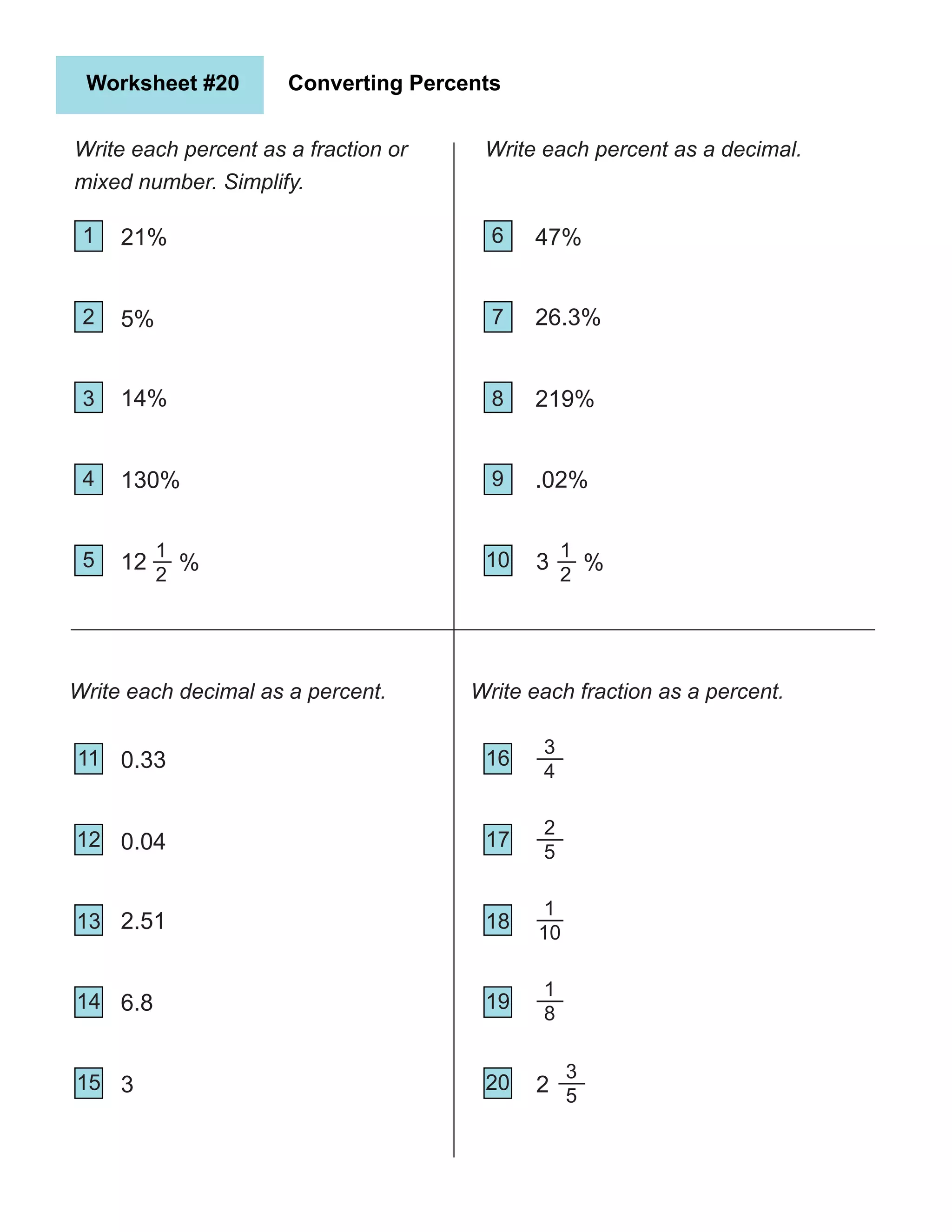 Whole Numbers, Fractions, Decimals, Ratios & Percents, Statistics, Real ...