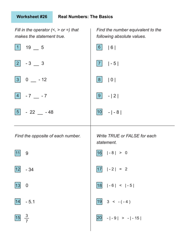 Whole Numbers, Fractions, Decimals, Ratios & Percents, Statistics, Real ...