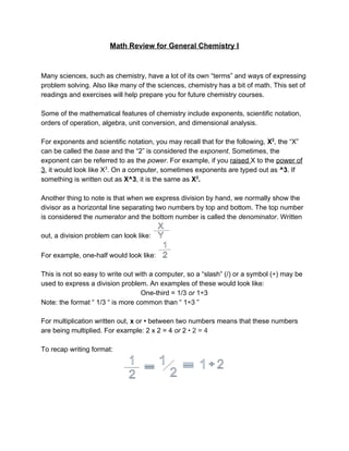 Comprehensive Math Review for General Chemistry I Students | PDF