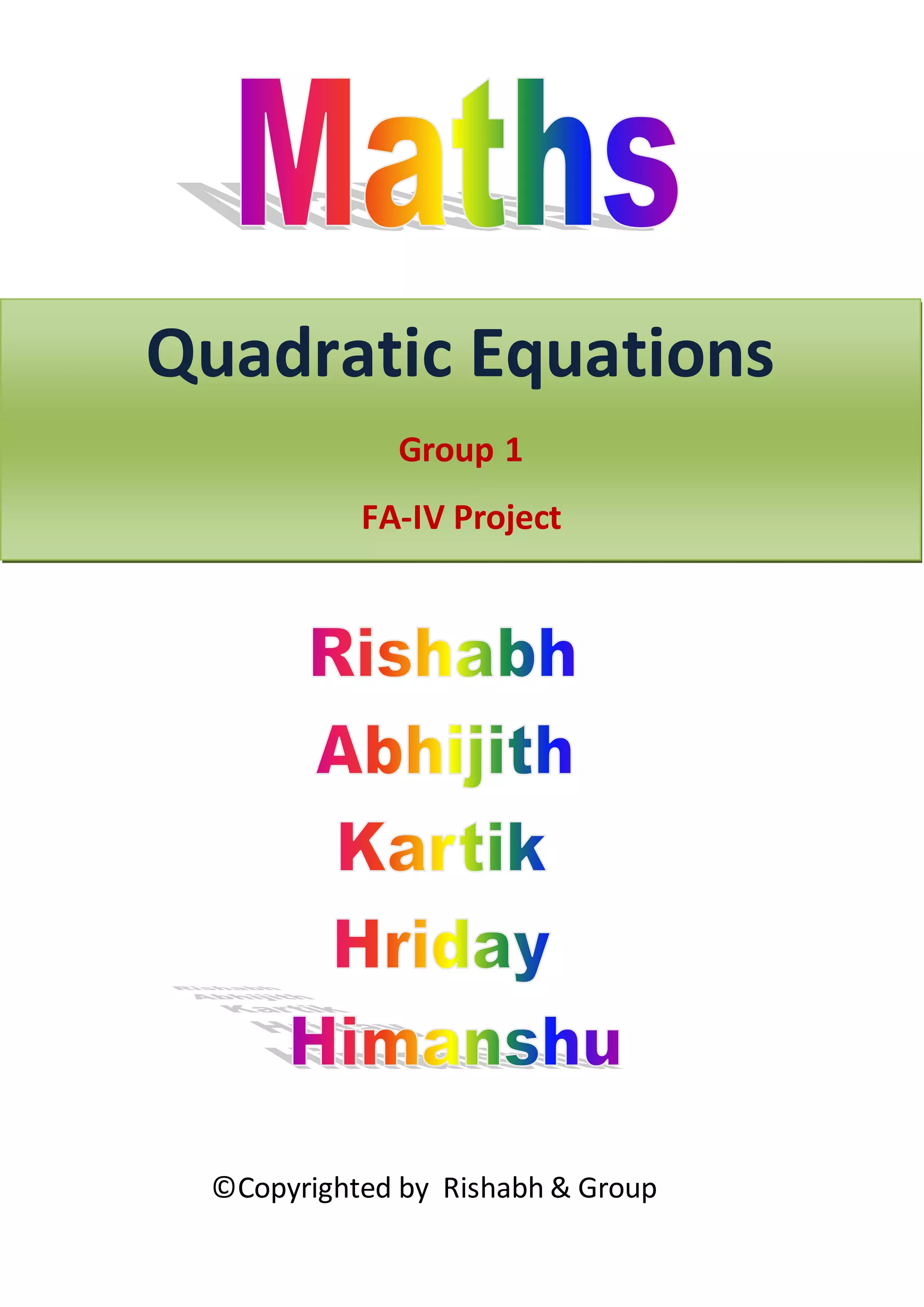 Maths Project Quadratic Equations | DOCX