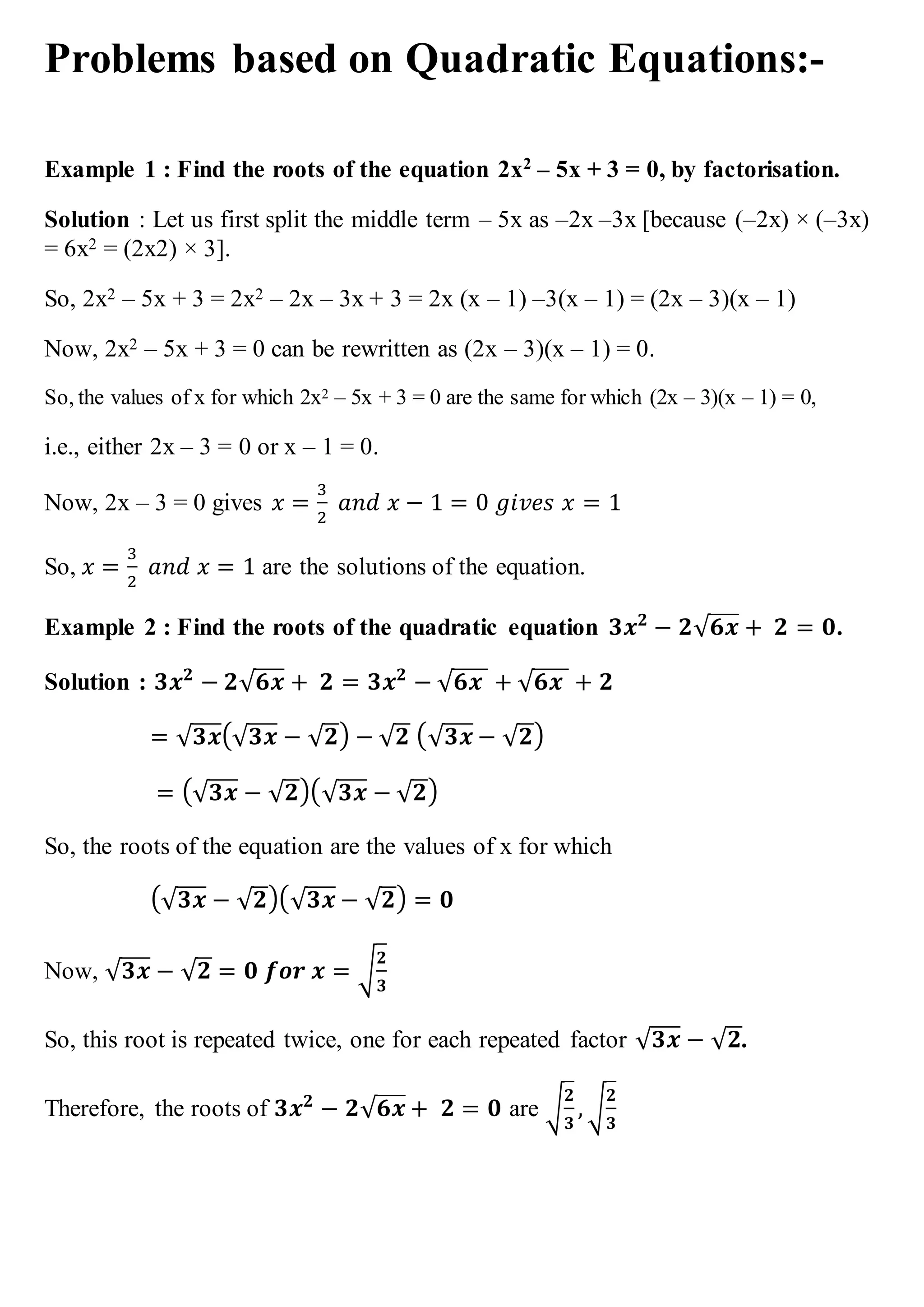 Maths Project Quadratic Equations | DOCX