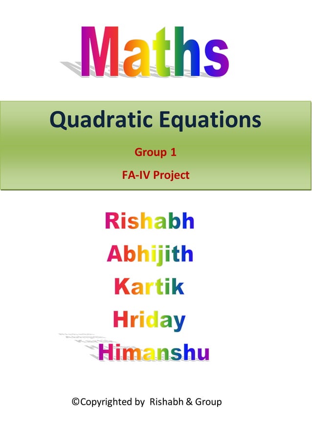 Maths Project Quadratic Equations | DOCX | Physics | Science