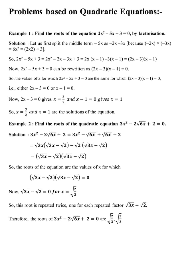 Maths Project Quadratic Equations | DOCX | Physics | Science