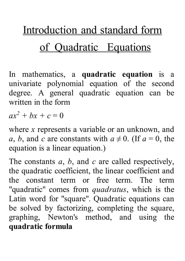 Maths Project Quadratic Equations