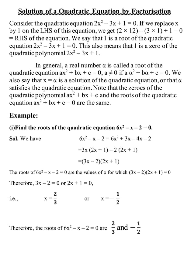 Maths Project Quadratic Equations