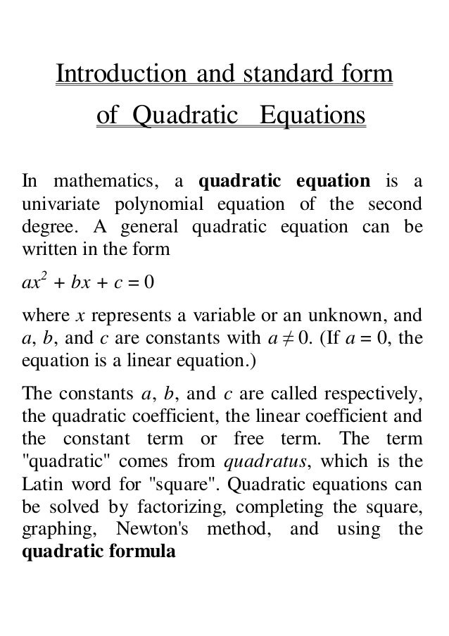 Maths Project Quadratic Equations