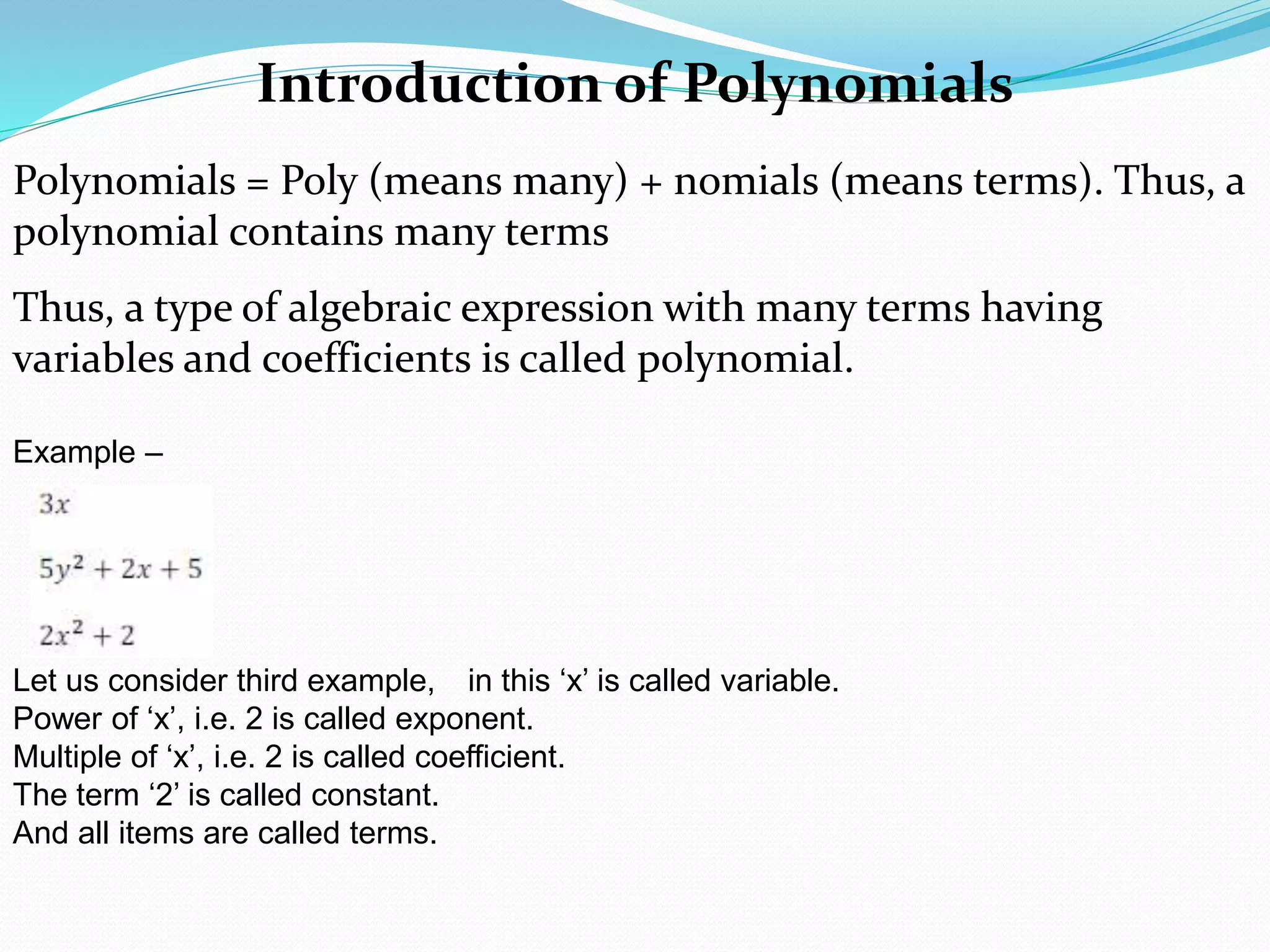 Polynomials for class 9th | PPT | Free download