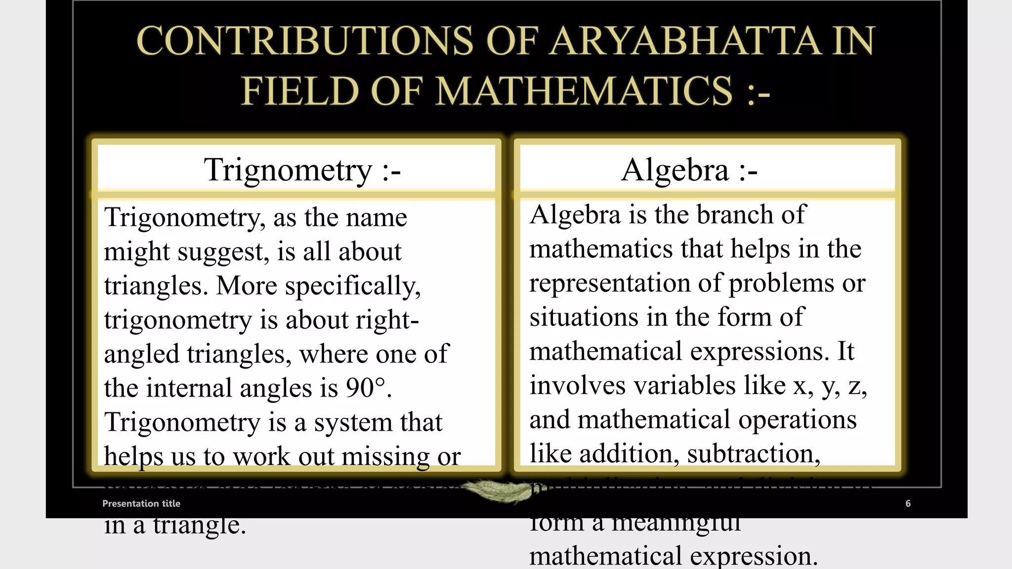 PPT on Aryabhatta with contribution | PPTX