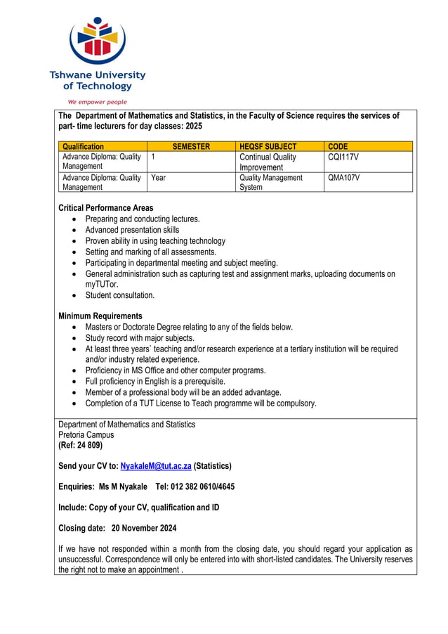 TUT Application Form MAth And State For the unemployment | PDF