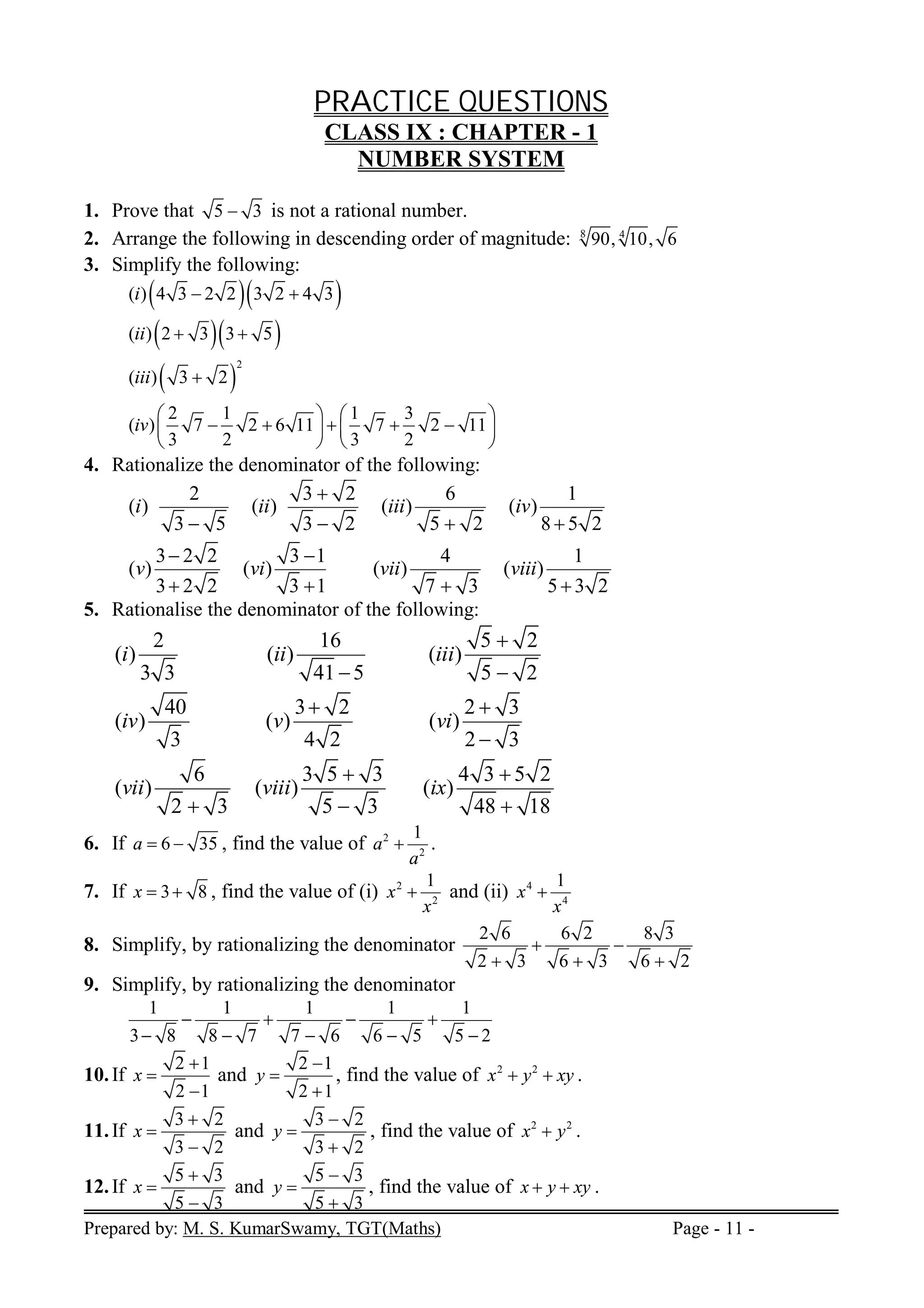 Maths class-ix-question-bank | PDF | Physics | Science