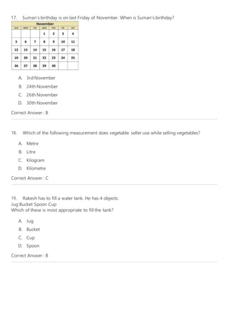 KV SLATE EXAM CLASS III MATHS WITH KEY | DOCX