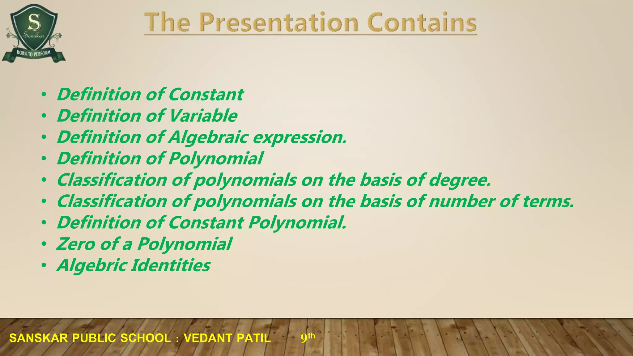 Mathematics Chapter 2 Polynomials | Class 9th | PPT | PPTX