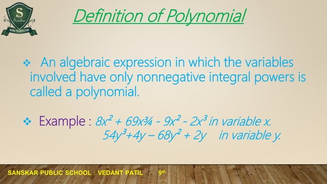 Mathematics Chapter 2 Polynomials | Class 9th | PPT | PPTX