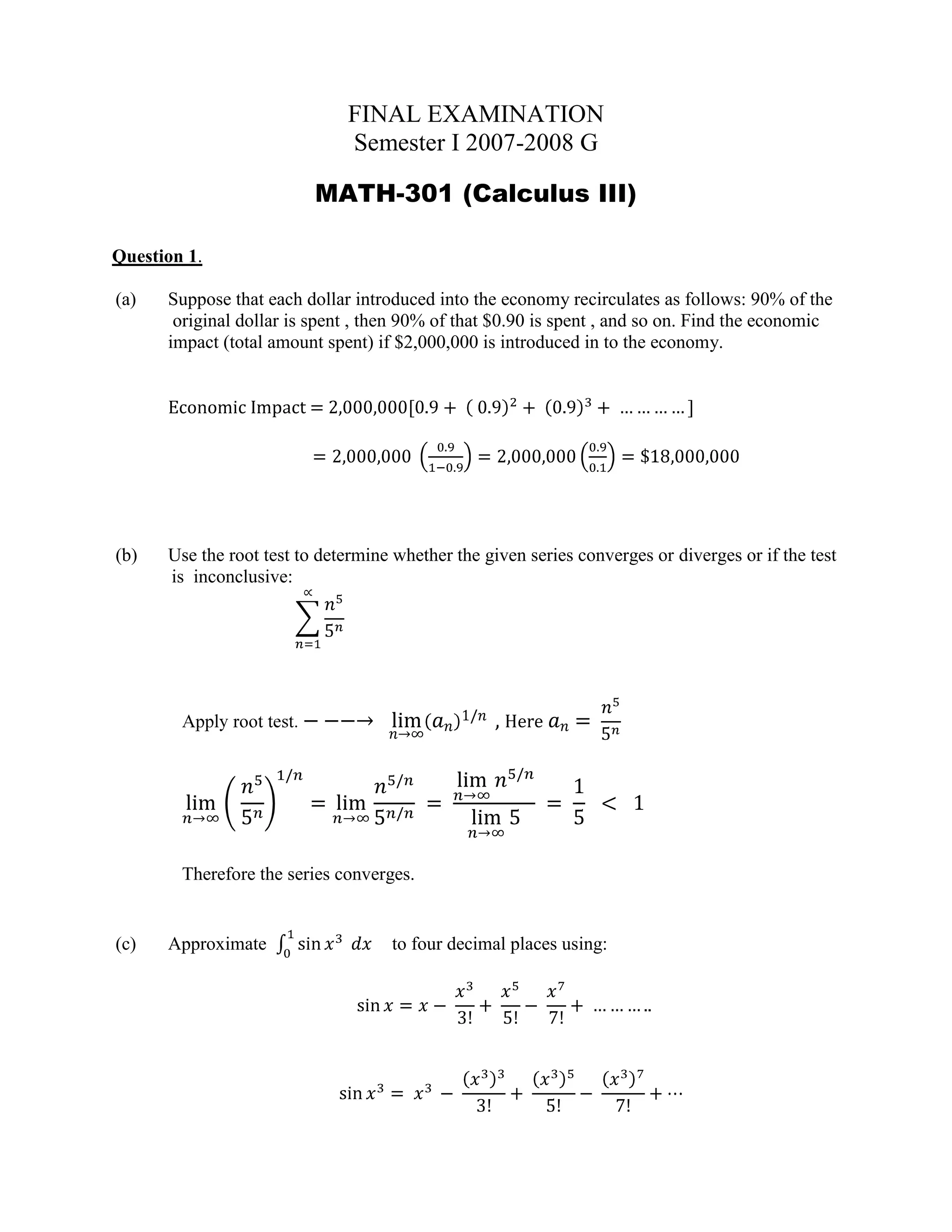 Maths 301 key_sem_1_2007_2008 | DOCX