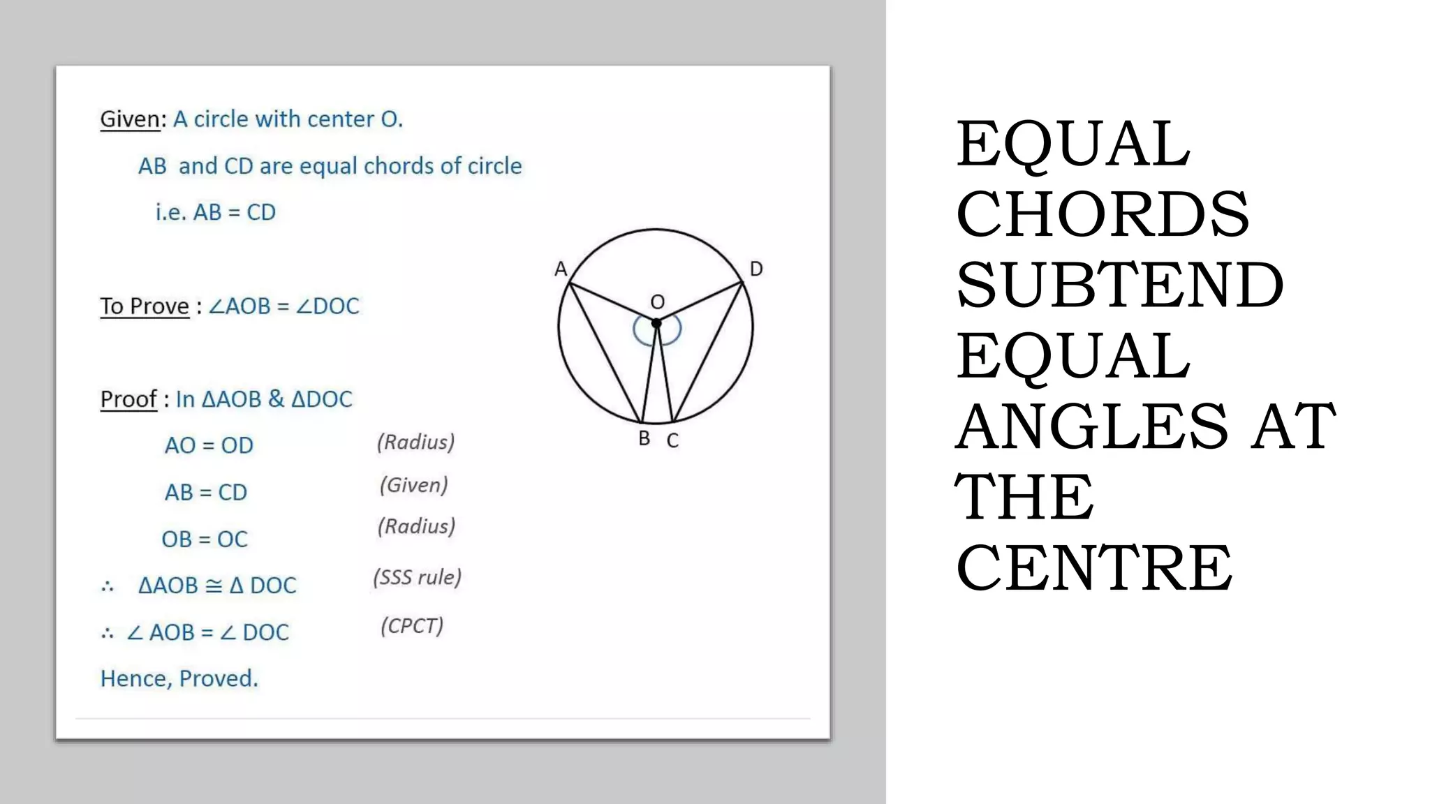 Equal chords subtend equal angles at the center | PPT