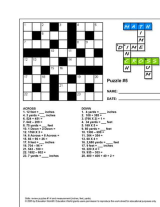 Maths Crossword Puzzles For Class 8 With Answers
