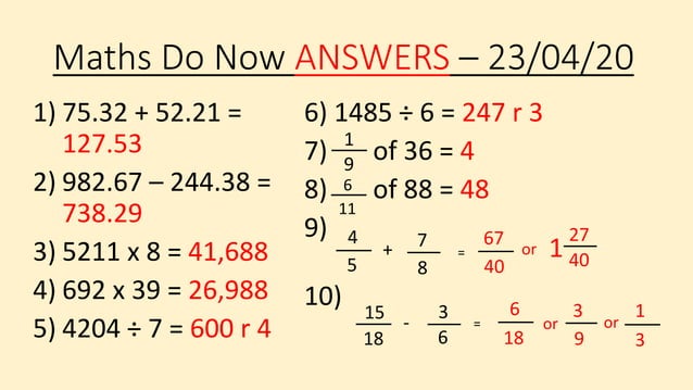 MATHS DO NOWS | PPTX