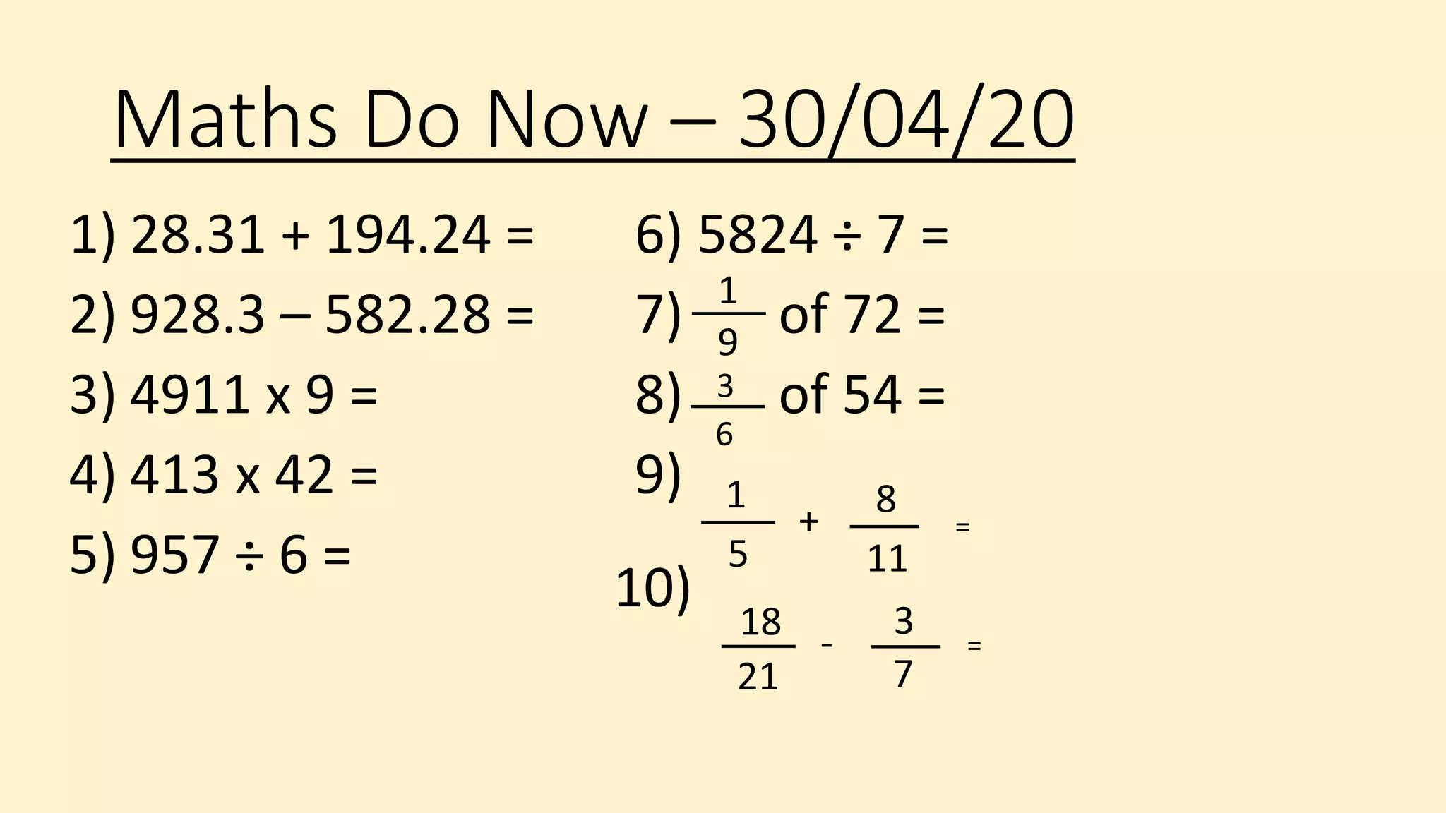 Maths Do Nows - Week 5 | PPT