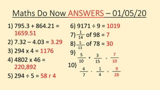 Maths Do Nows - Week 5 | PPTX