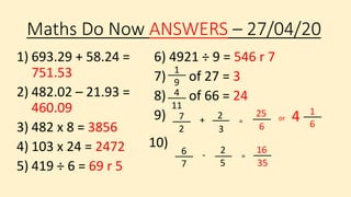 Maths Do Nows - Week 5 | PPTX