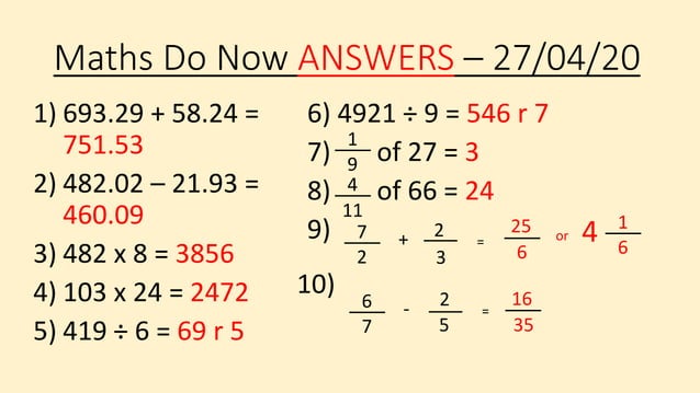 Maths Do Nows - Week 5 | PPTX
