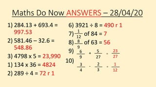 Maths Do Nows - Week 5 | PPTX