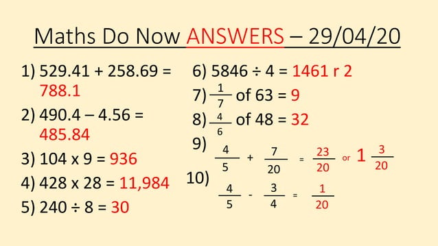 Maths Do Nows - Week 5 | PPT