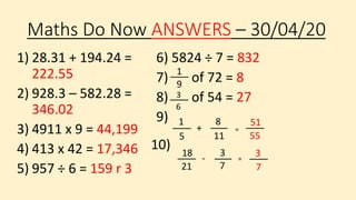 Maths Do Nows - Week 5 | PPTX