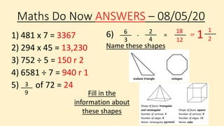 Maths Do Nows - Week 5 | PPTX