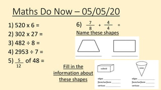 Maths Do Nows - Week 5 | PPTX