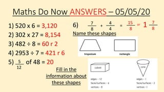 Maths Do Nows - Week 5 | PPTX