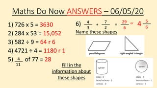 Maths Do Nows - Week 5 | PPTX