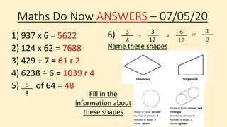 Maths Do Nows - Week 5 | PPTX