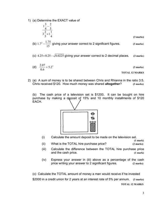 cxc.Mathsexam1 | PDF